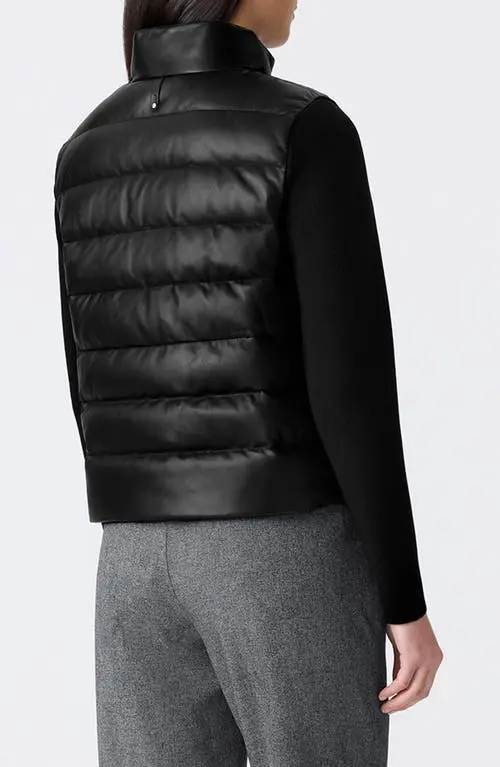 Mackage Leather & Wool Blend Hybrid Down Bomber Jacket - Black