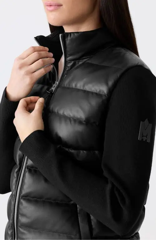 Mackage Leather & Wool Blend Hybrid Down Bomber Jacket - Black