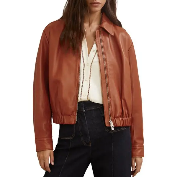REISS Lottie Sheepskin Leather Jacket