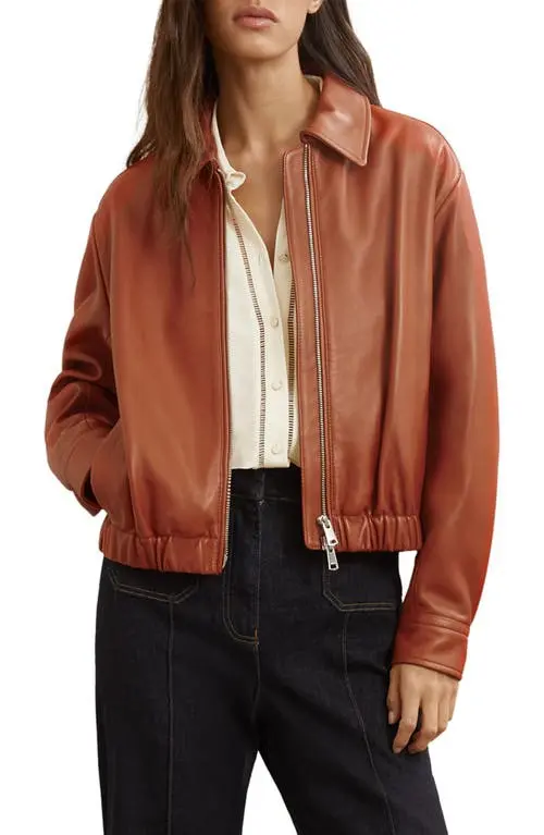 REISS Lottie Sheepskin Leather Jacket