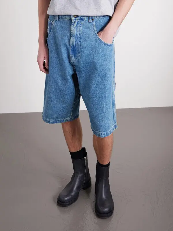 Vetements Biker Cross Embroidered Denim Shorts
