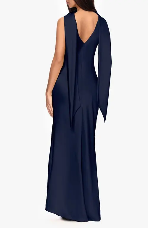 XSCAPE EVENINGS Satin Tie Back Mermaid Gown - Navy