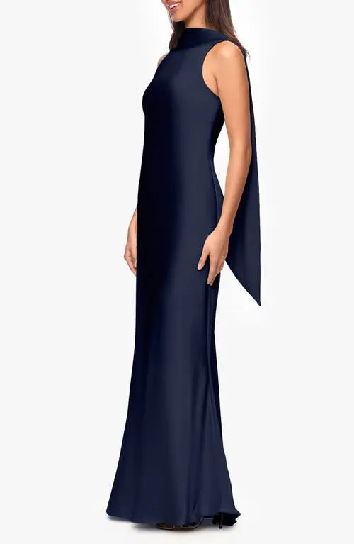 XSCAPE EVENINGS Satin Tie Back Mermaid Gown - Navy