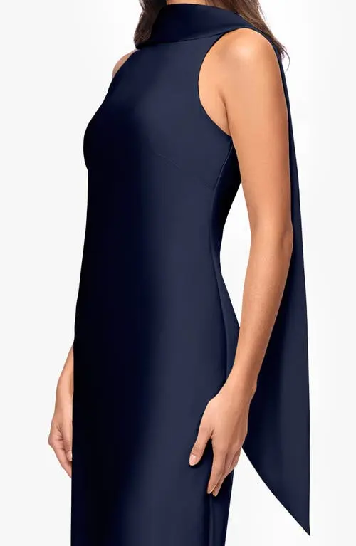 XSCAPE EVENINGS Satin Tie Back Mermaid Gown - Navy