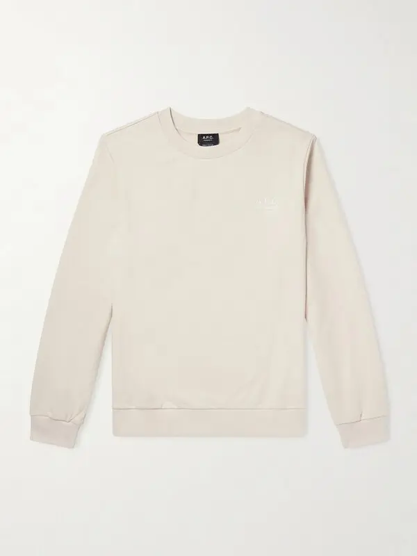 A.p.c. Logo-embroidered Cotton-blend Jersey Sweatshirt - Neutrals