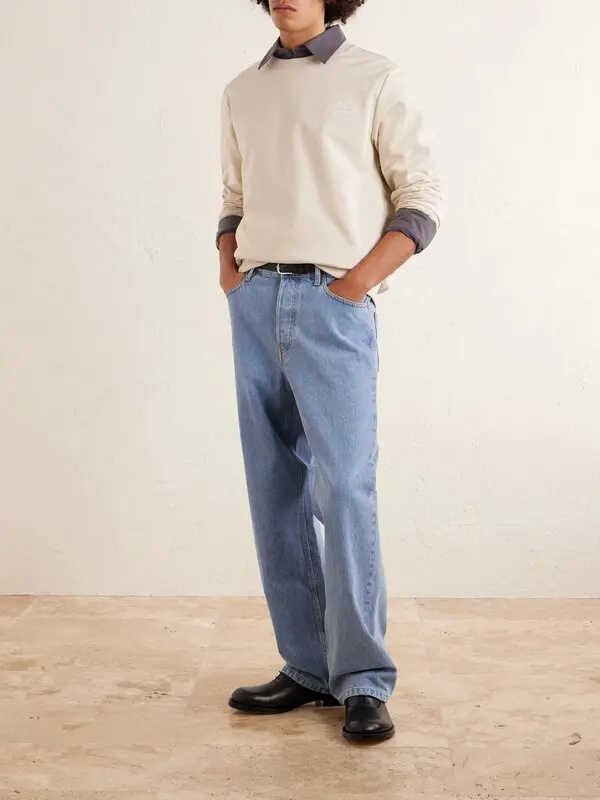 A.p.c. Logo-embroidered Cotton-blend Jersey Sweatshirt - Neutrals