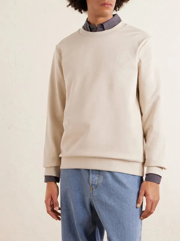 A.p.c. Logo-embroidered Cotton-blend Jersey Sweatshirt - Neutrals