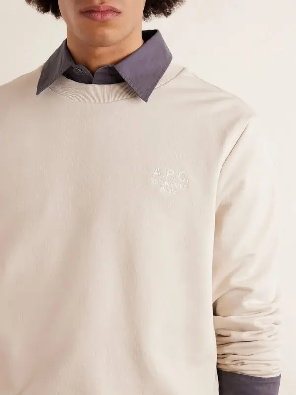 A.p.c. Logo-embroidered Cotton-blend Jersey Sweatshirt - Neutrals
