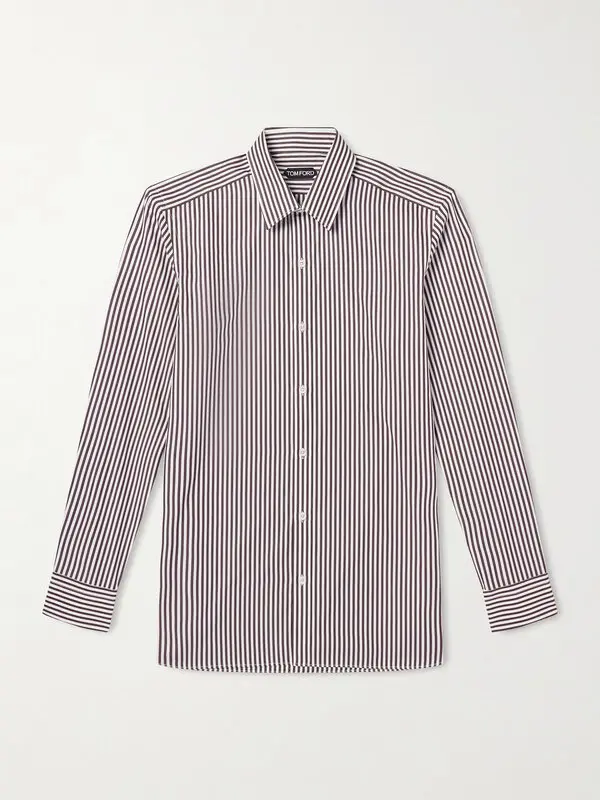 TOM FORD Slim-fit Striped Cotton-poplin Shirt - Brown