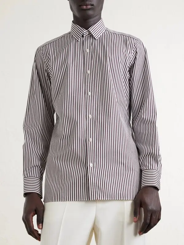 TOM FORD Slim-fit Striped Cotton-poplin Shirt - Brown