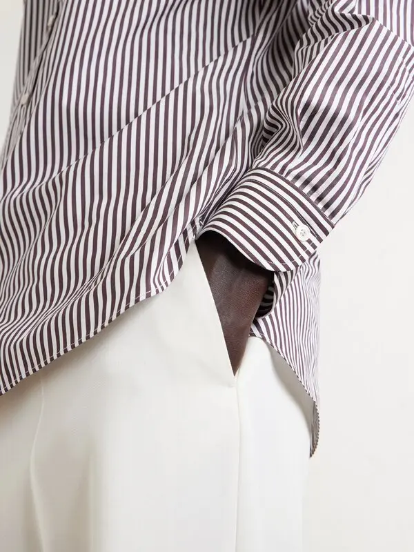 TOM FORD Slim-fit Striped Cotton-poplin Shirt - Brown