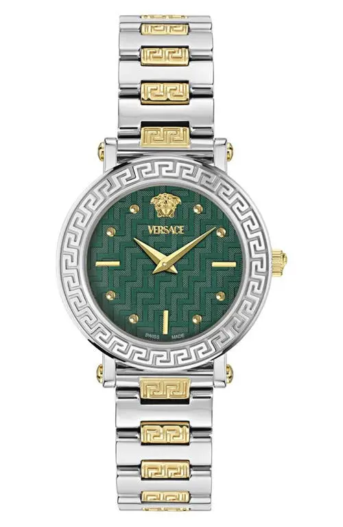 Versace Greca Sphere Petite Bracelet Watch - Green/two Tone