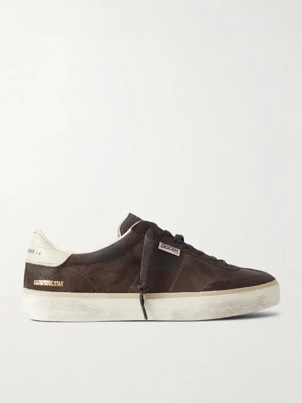 GOLDEN GOOSE Soul Star Leather-trimmed Suede Sneakers - Brown