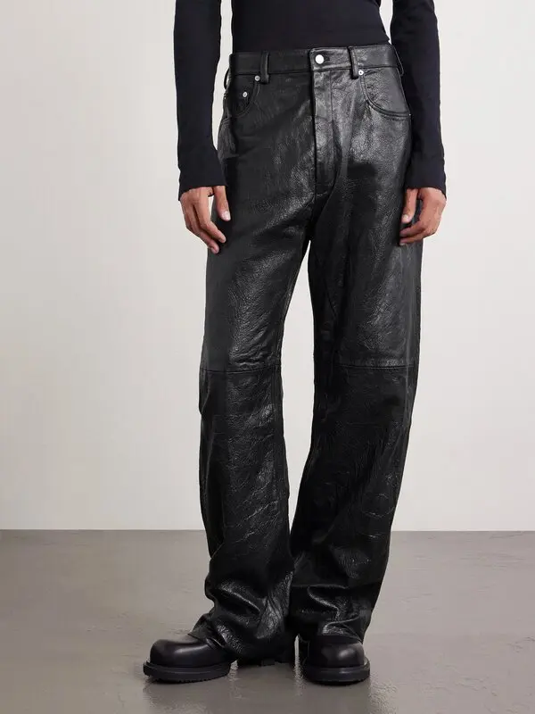Rick Owens Geth Wide-leg Full-grain Leather Trousers - Black
