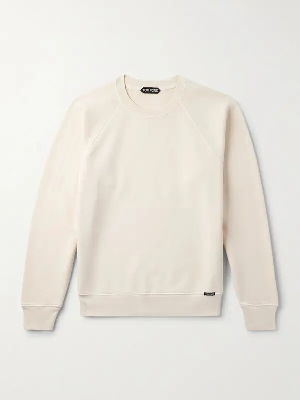 TOM FORD Logo Appliquéd Cotton-jersey Sweatshirt - Neutrals