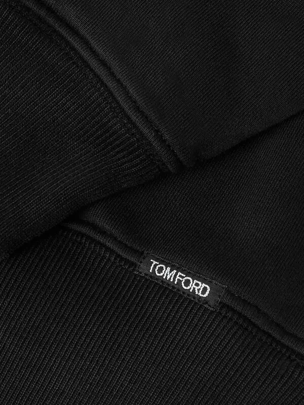 TOM FORD Logo-appliquéd Garment-dyed Cotton-jersey Sweatshirt - Black