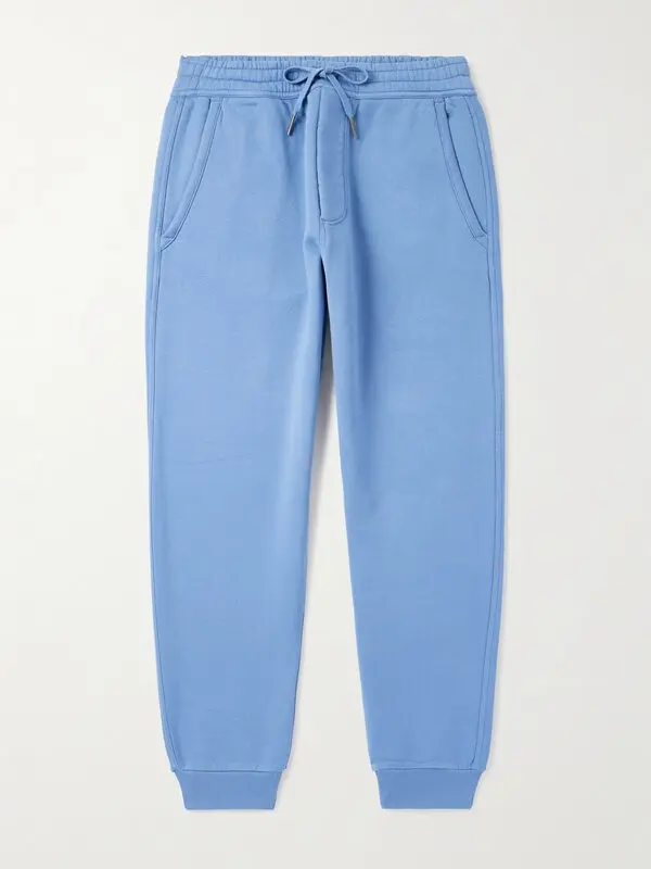 TOM FORD Tapered Cotton-jersey Sweatpants - Blue