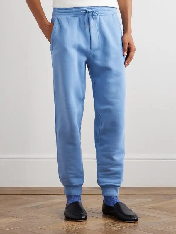 TOM FORD Tapered Cotton-jersey Sweatpants - Blue