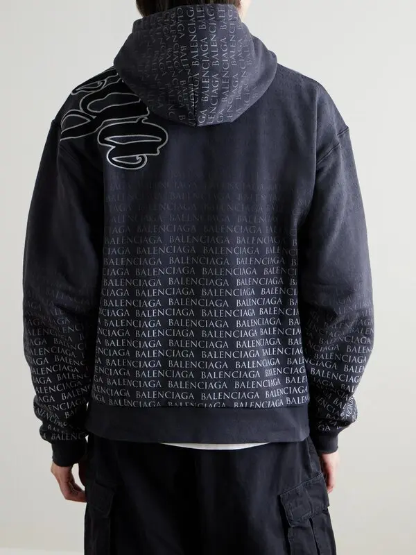 Balenciaga Oversized Logo-appliquéd Printed Cotton-jersey Zip-up Hoodie - Black