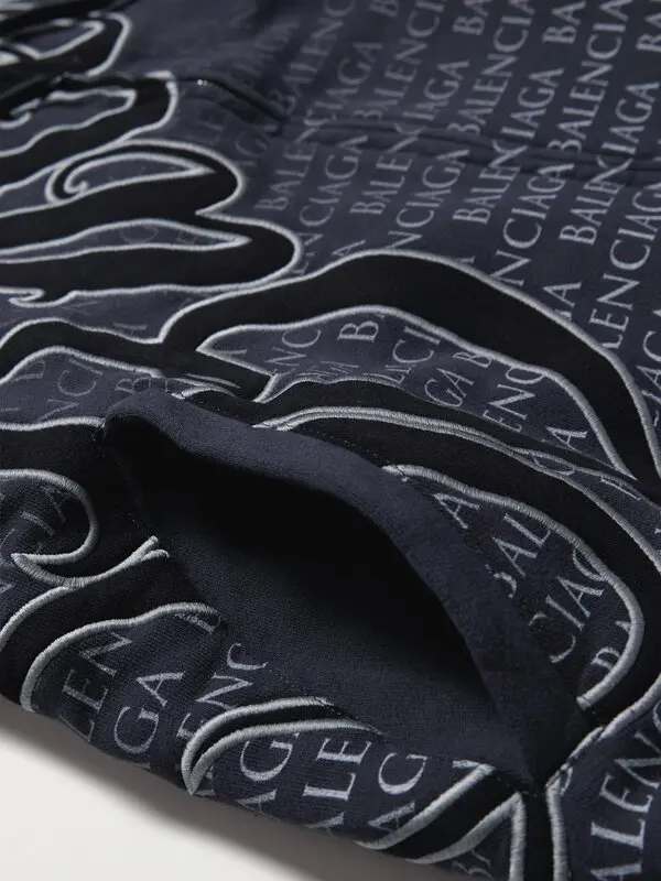 Balenciaga Oversized Logo-appliquéd Printed Cotton-jersey Zip-up Hoodie - Black