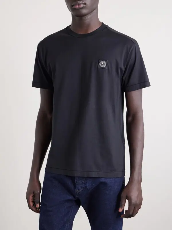Stone Island Logo-appliquéd Garment-dyed Cotton-jersey T-shirt - Black