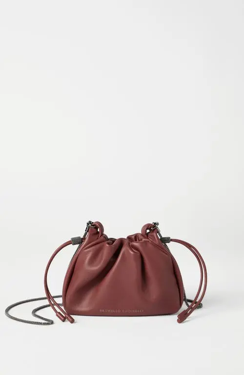 Brunello Cucinelli Soft Leather Mini Mellow Bucket Bag - Firebrick