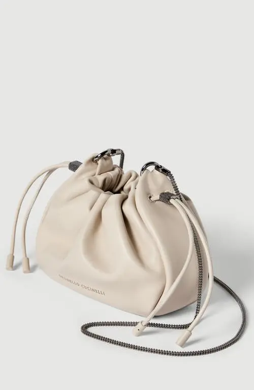 Brunello Cucinelli Soft Leather Mini Mellow Bucket Bag - Ivory