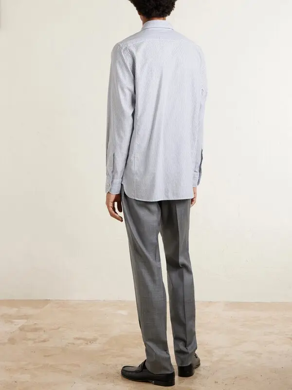 TOM FORD Button-down Collar Striped Cotton And Lyocell-blend Oxford Shirt - Blue