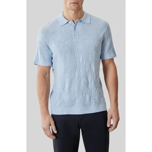 Robert Barakett Jorik Leaf Jacquard Polo Sweater - Powder Blue