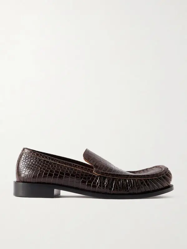 Dries Van Noten Croc-effect Leather Loafers - Brown