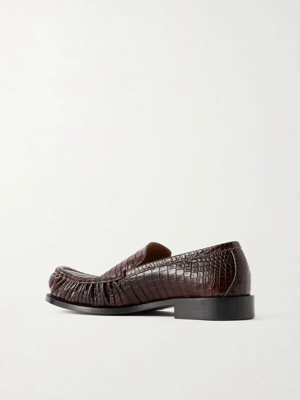 Dries Van Noten Croc-effect Leather Loafers - Brown