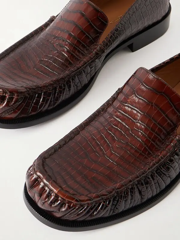 Dries Van Noten Croc-effect Leather Loafers - Brown