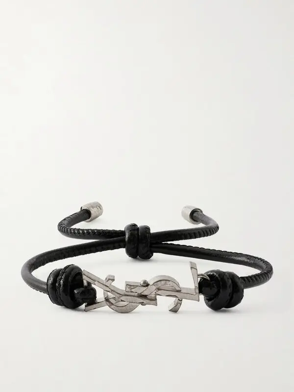 Saint Laurent Silver-tone And Leather Bracelet - Black