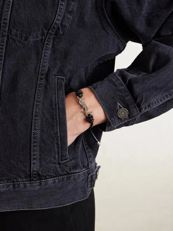 Saint Laurent Cassandre Leather Bracelet - Black