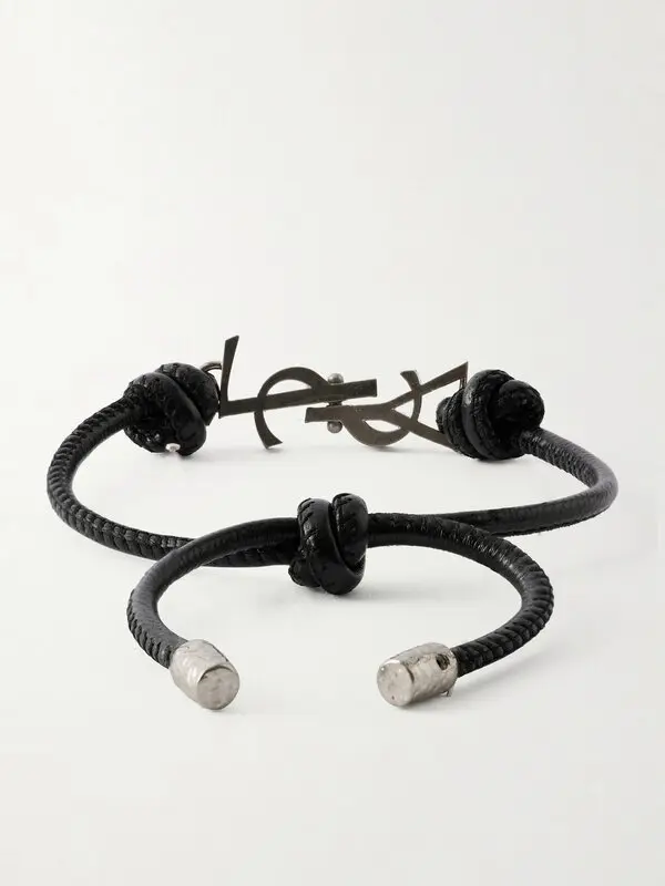 Saint Laurent Cassandre Leather Bracelet - Black