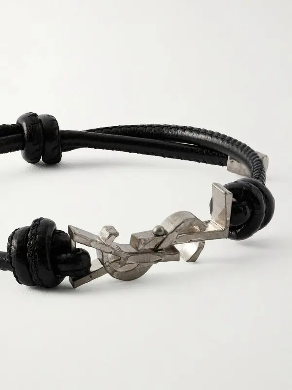 Saint Laurent Cassandre Leather Bracelet - Black