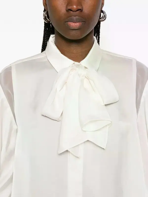 Sacai Pussy-bow Collar Shirt - Neutrals