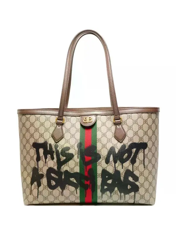 Gucci X Balenciaga Graffiti-print Bb-pattern Tote Bag