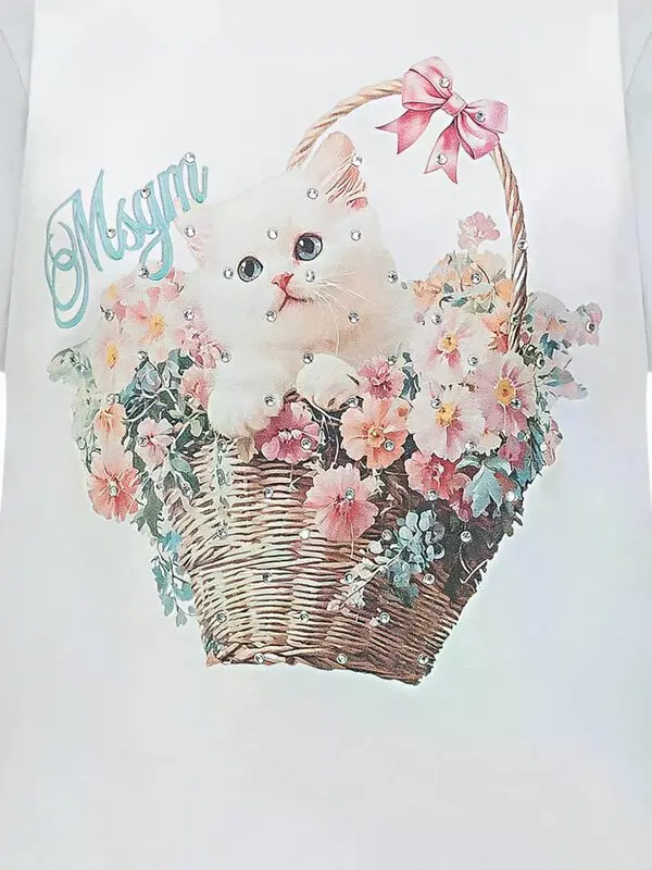 MSGM Floral Kitten Graphic T-shirt