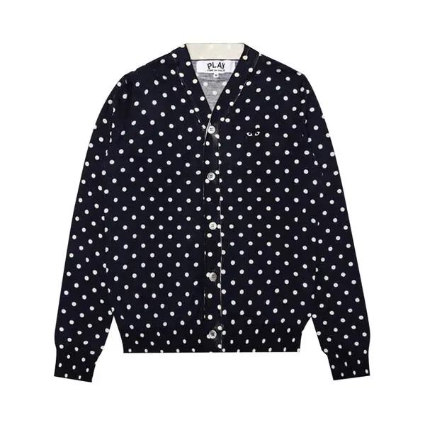 Play Comme Des Garcon Polka Dot Cardigan With Heart Applique - Black