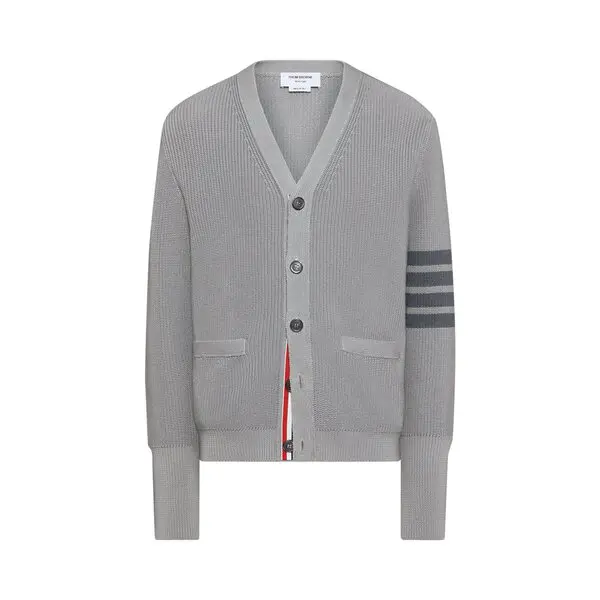 Thom Browne Cardigan With 4-bar Stripe - Grey