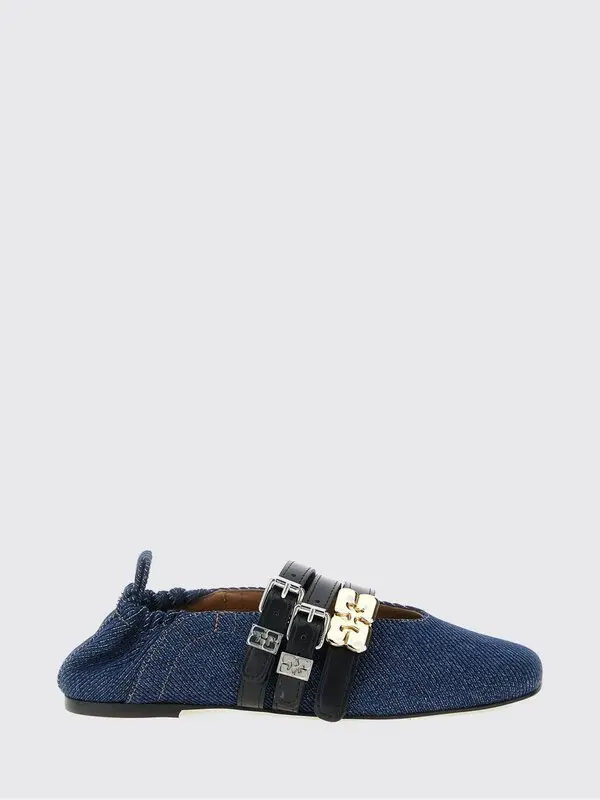 GANNI Sue Triple Ballerina Flats In Organic Cotton Denim - Blue