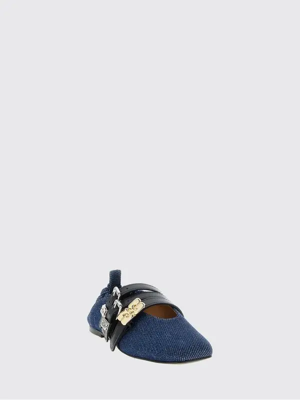 GANNI Sue Triple Ballerina Flats In Organic Cotton Denim - Blue