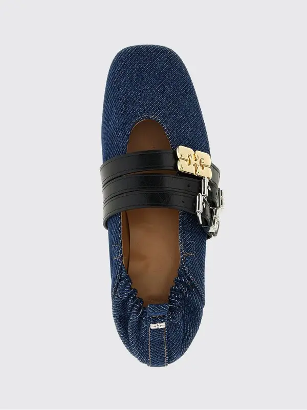GANNI Sue Triple Ballerina Flats In Organic Cotton Denim - Blue