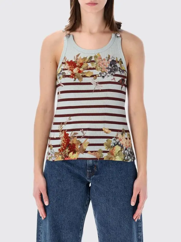 JEAN PAUL GAULTIER Ribbed Floral And Striped Tank Top - Blue