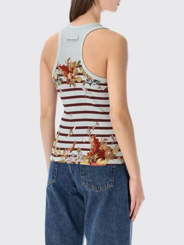 JEAN PAUL GAULTIER Ribbed Floral And Striped Tank Top - Blue