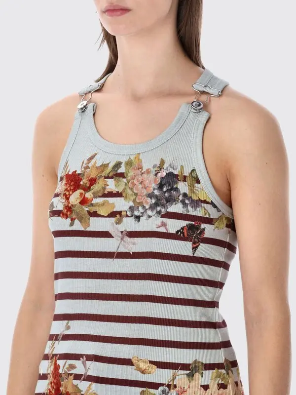 JEAN PAUL GAULTIER Ribbed Floral And Striped Tank Top - Blue