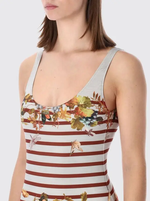JEAN PAUL GAULTIER Striped Floral One-piece Swimsuit - Blue