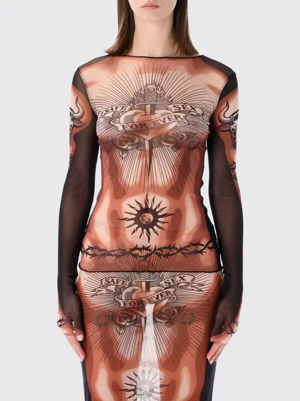 JEAN PAUL GAULTIER Re-edition "safe Sex" Tattoo Tulle Top - Multicolor