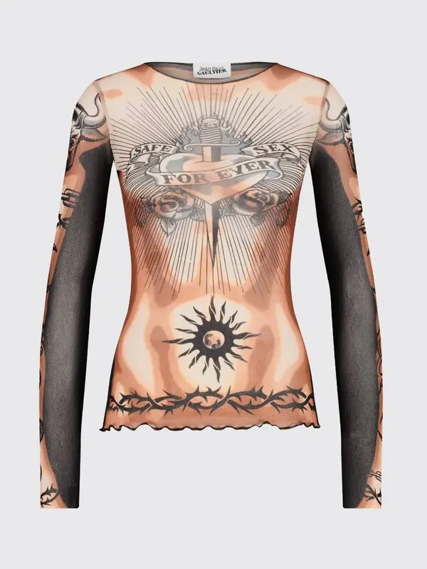 JEAN PAUL GAULTIER Printed Tulle Long Sleeve Top